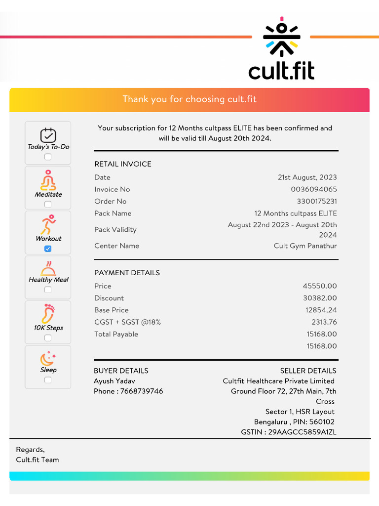 CultFit PaymentReceipt | PDF
