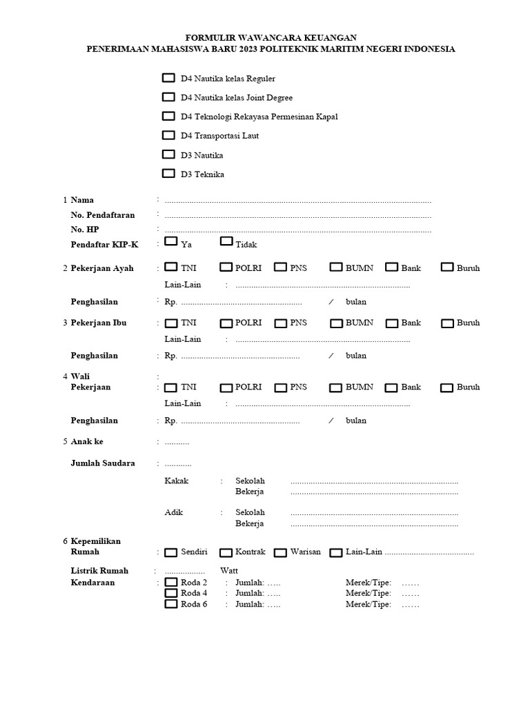 Lampiran 5 Formulir Wawancara Keuangan | PDF