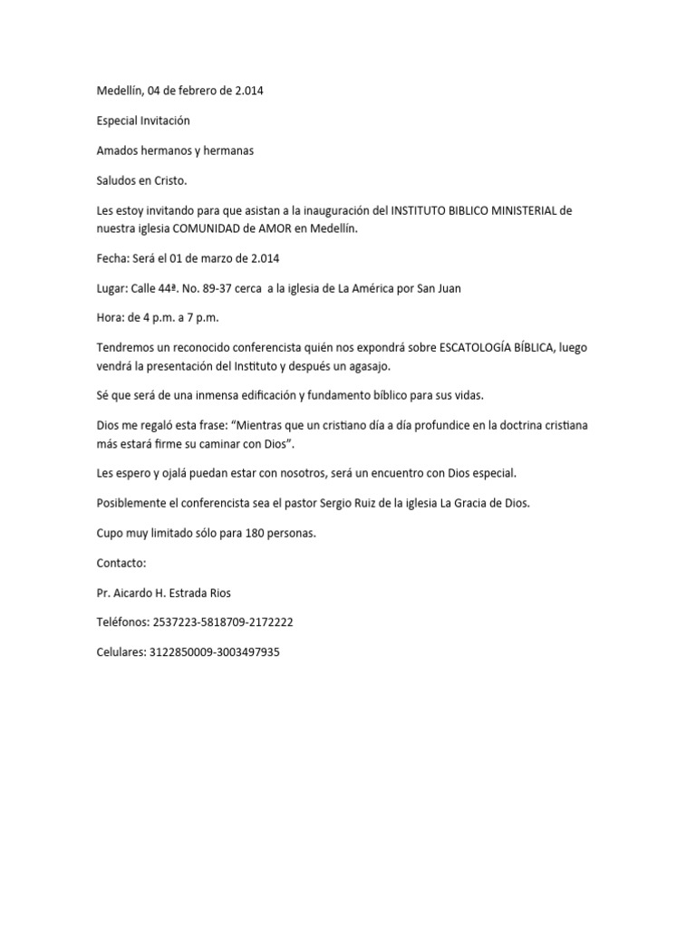 Carta Invitación Inauguración Instituto | PDF