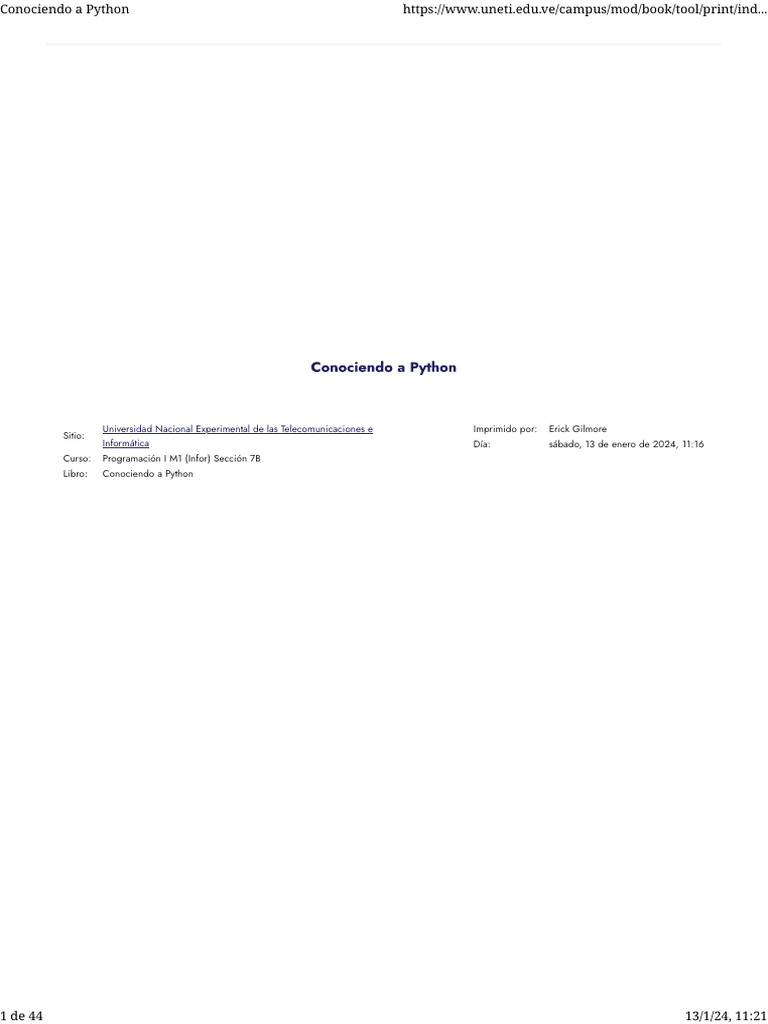 Uneti-Tis7pim1sd2m - Conociendo A Python | PDF | Objeto (informática) | Python (lenguaje de ...