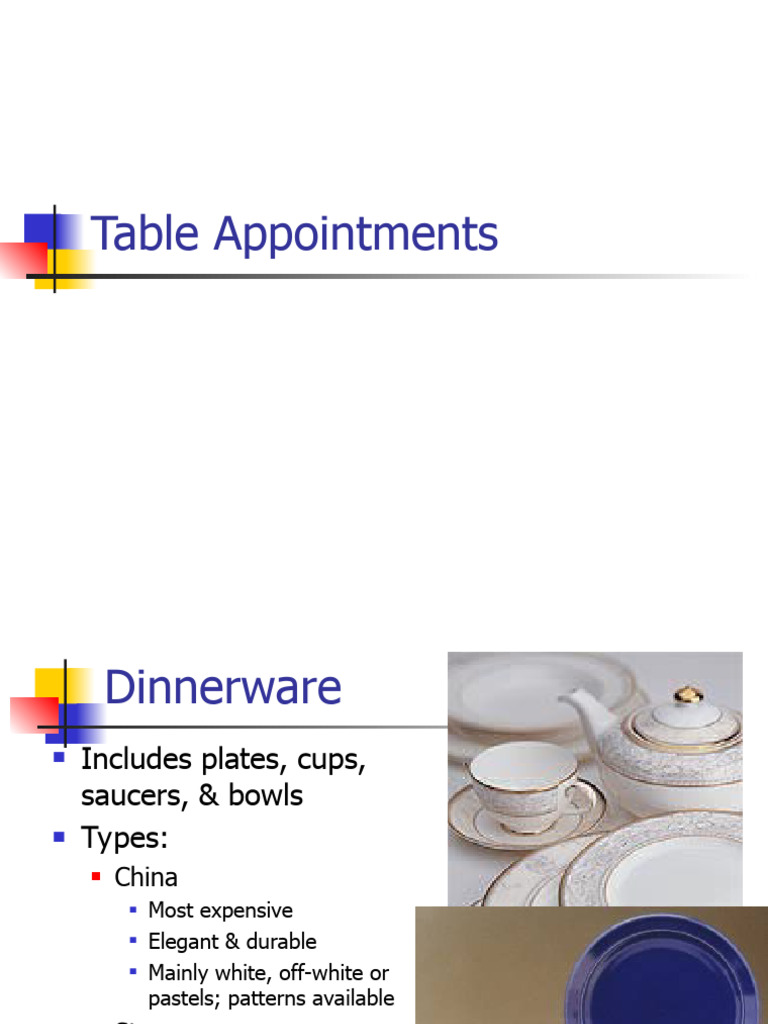 Table Appointments Lesson 4 | PDF | Tableware | Cooking