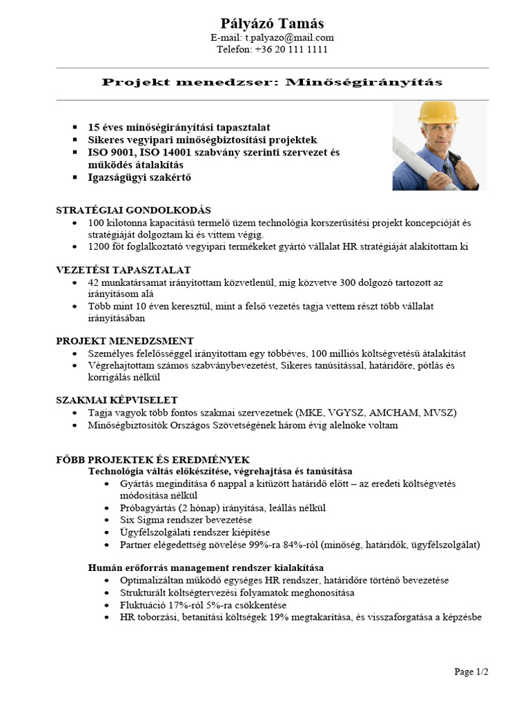 Gyakorlattal Rendelkezo Mernok CV | PDF