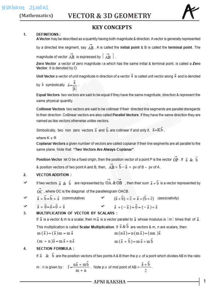 Sheet - 01 - Vector 3D NJ - 247 | PDF | Euclidean Vector | Line (Geometry)