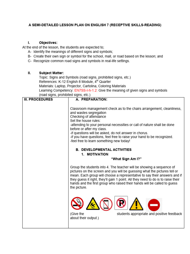 Lesson Plan on Signs and Symbols | PDF | Lesson Plan