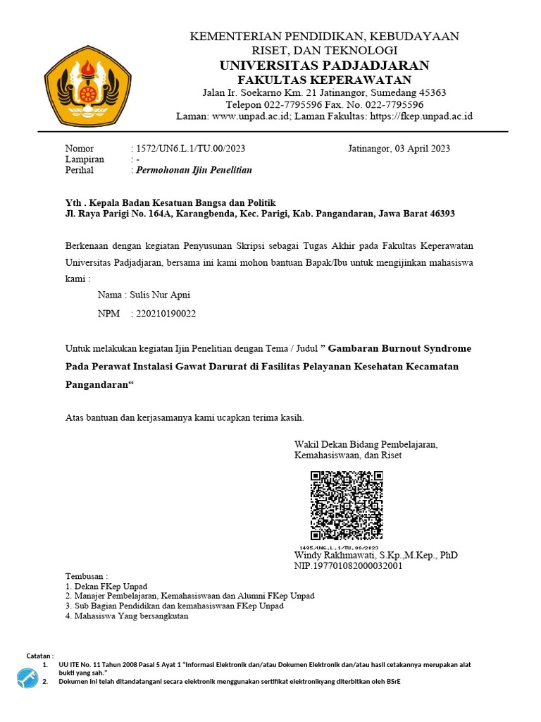 Contoh Surat Permohonan Ijin Penelitian | PDF