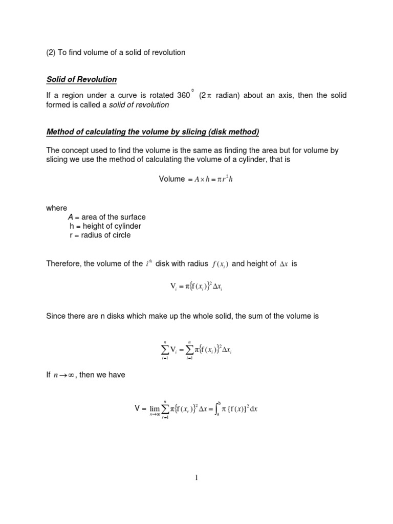 Volume of Solids of Revolution | PDF | Mathematical Concepts ...