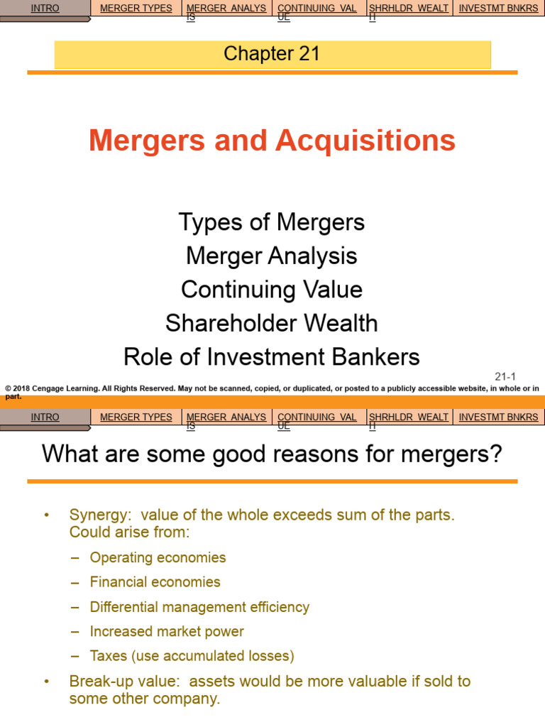 EFM4, CH 21, Slides, 07-02-18 | PDF | Mergers And Acquisitions | Discounted Cash Flow