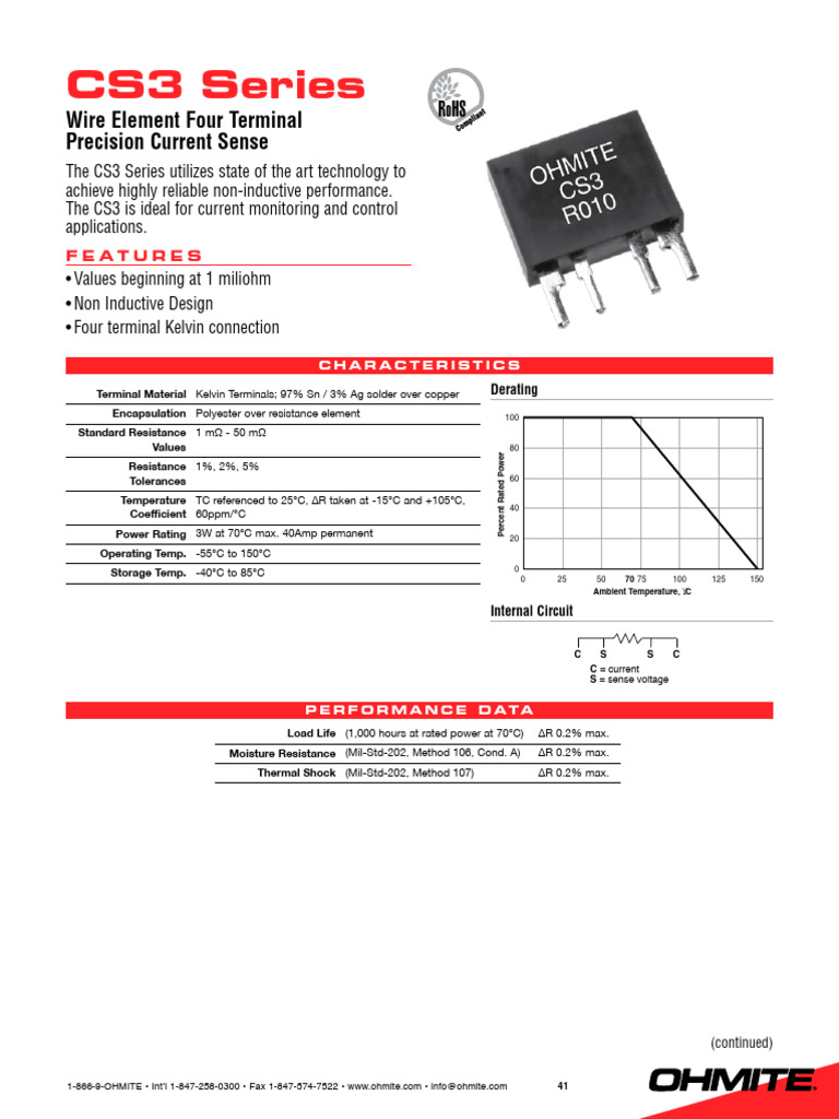 CS3 Series Precision Current Sense Resistors | PDF