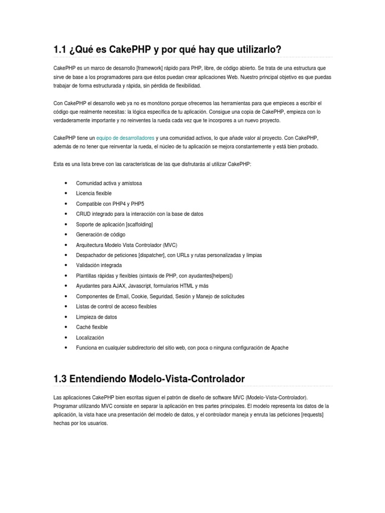Introducción a CakePHP y MVC | PDF | Modelo – Vista – Controlador | Marco de software