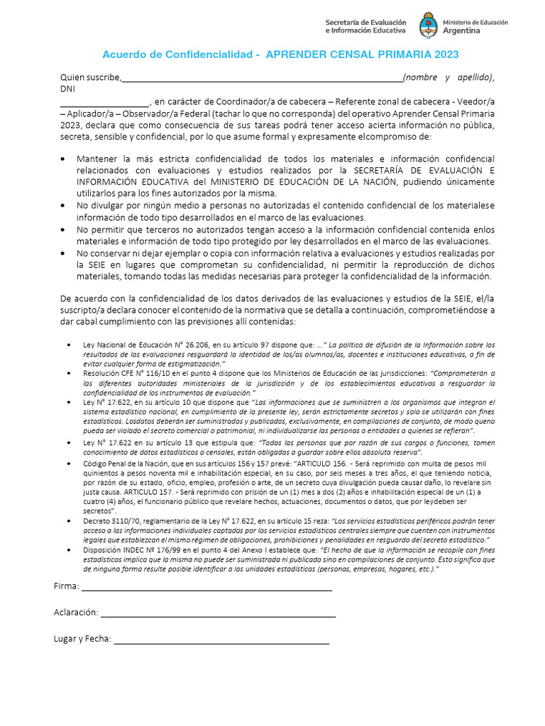 Acuerdo Confidencialidad Aprender 2023 | PDF | Confidencialidad | Información