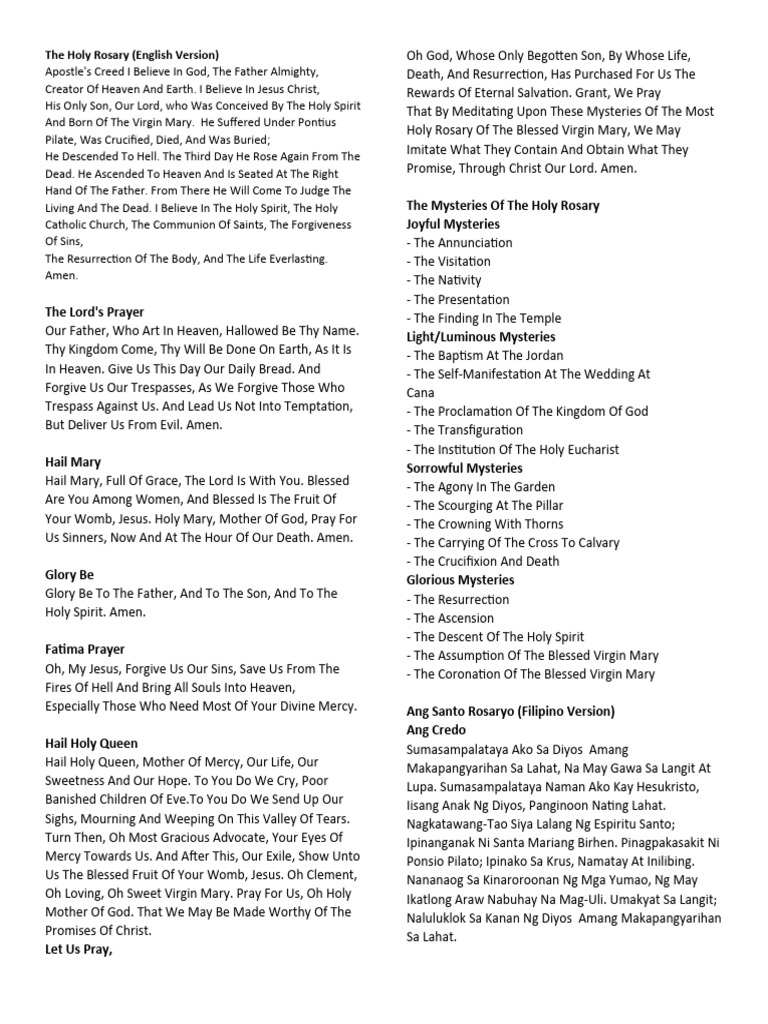 The Holy Rosary | PDF | Rosary | Lord's Prayer