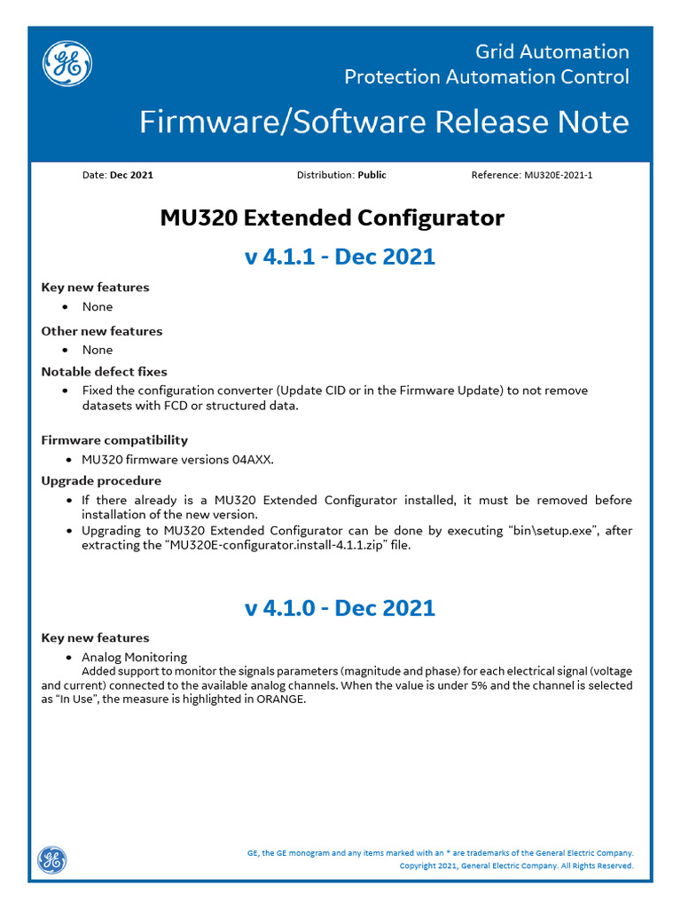 Firmware-Software Release Note MU320E Configurator 4.1.1 | PDF