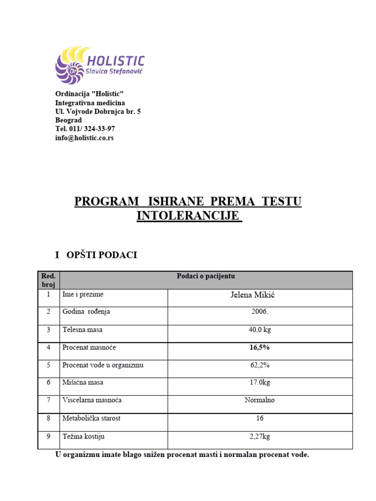 Program Ishrane Jelena Miki? | PDF