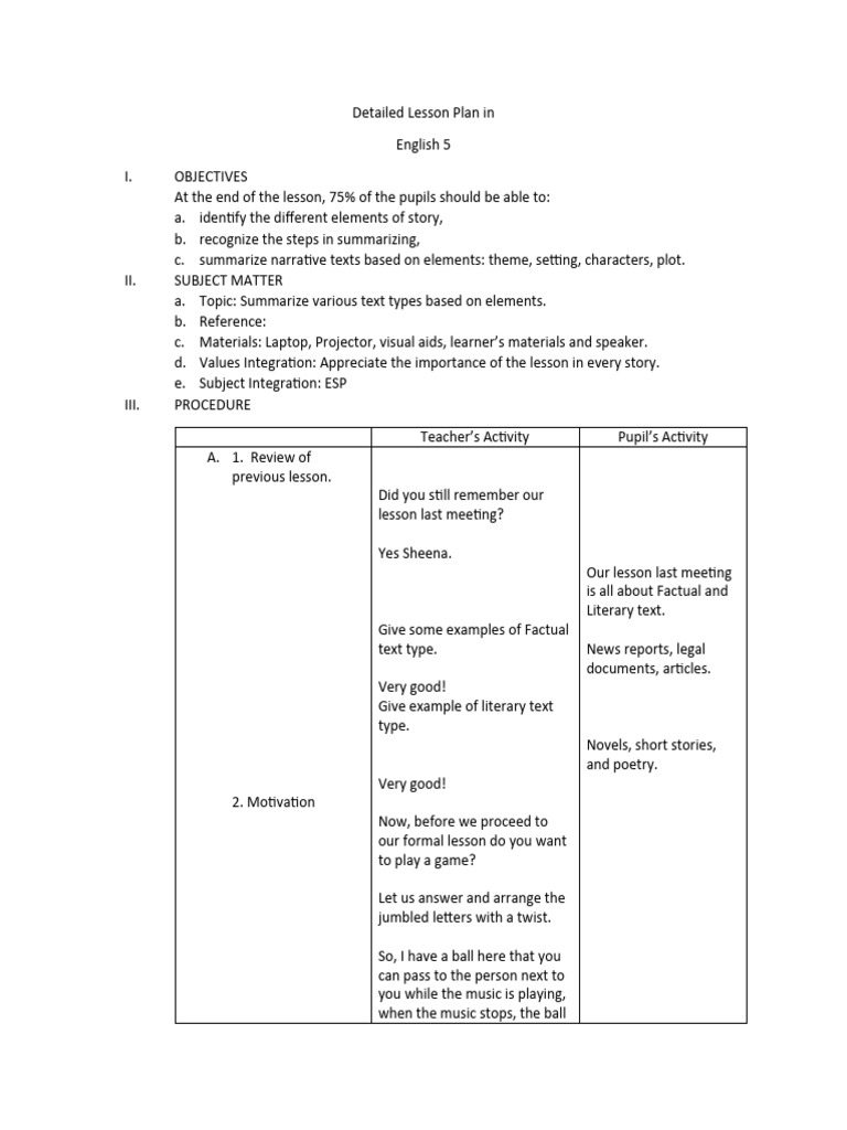 Detailed Lesson Plan in English 5 | PDF