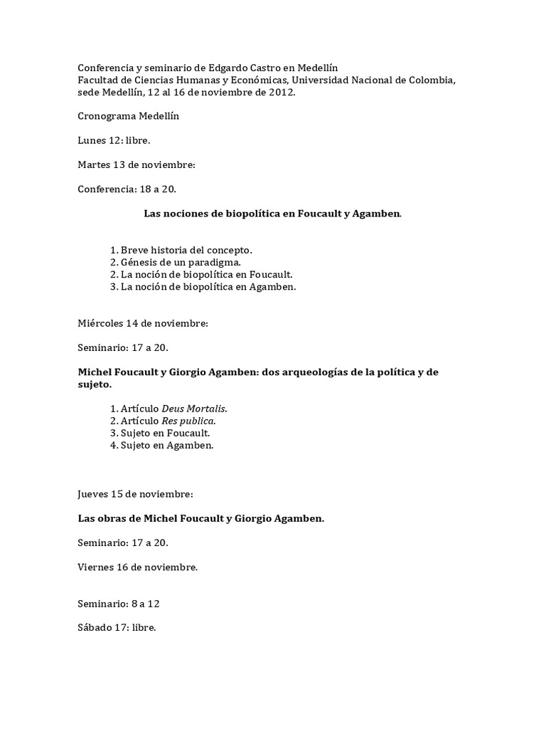Edgardo Castro Medellin 12-16 Nov 2012 | PDF | Michel Foucault | Discurso