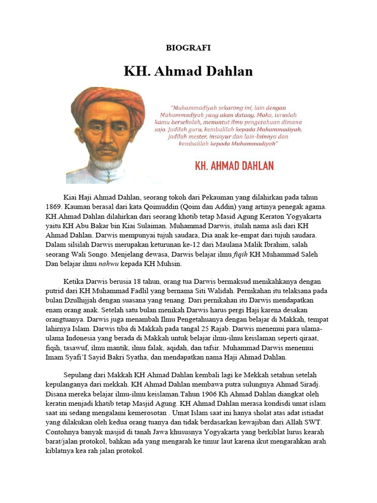 Biografi KH Ahmad Dahlan, Pendiri Muhammadiyah | PDF | Ilmu Sosial
