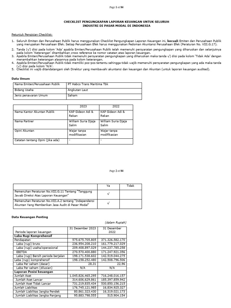 HATM - Checklist Pengungkapan Lap Keu 2023 | PDF