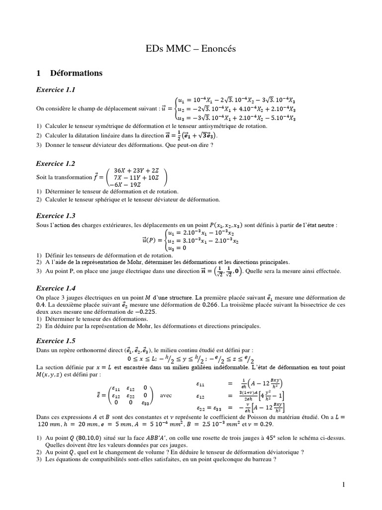 Tenseur de déformation et exercices associés | PDF