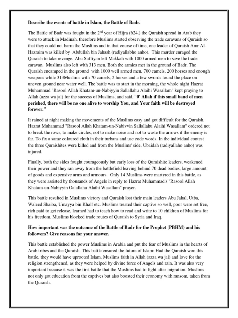 Describe The Events of First Battle in Islam. | PDF | Abrahamic ...