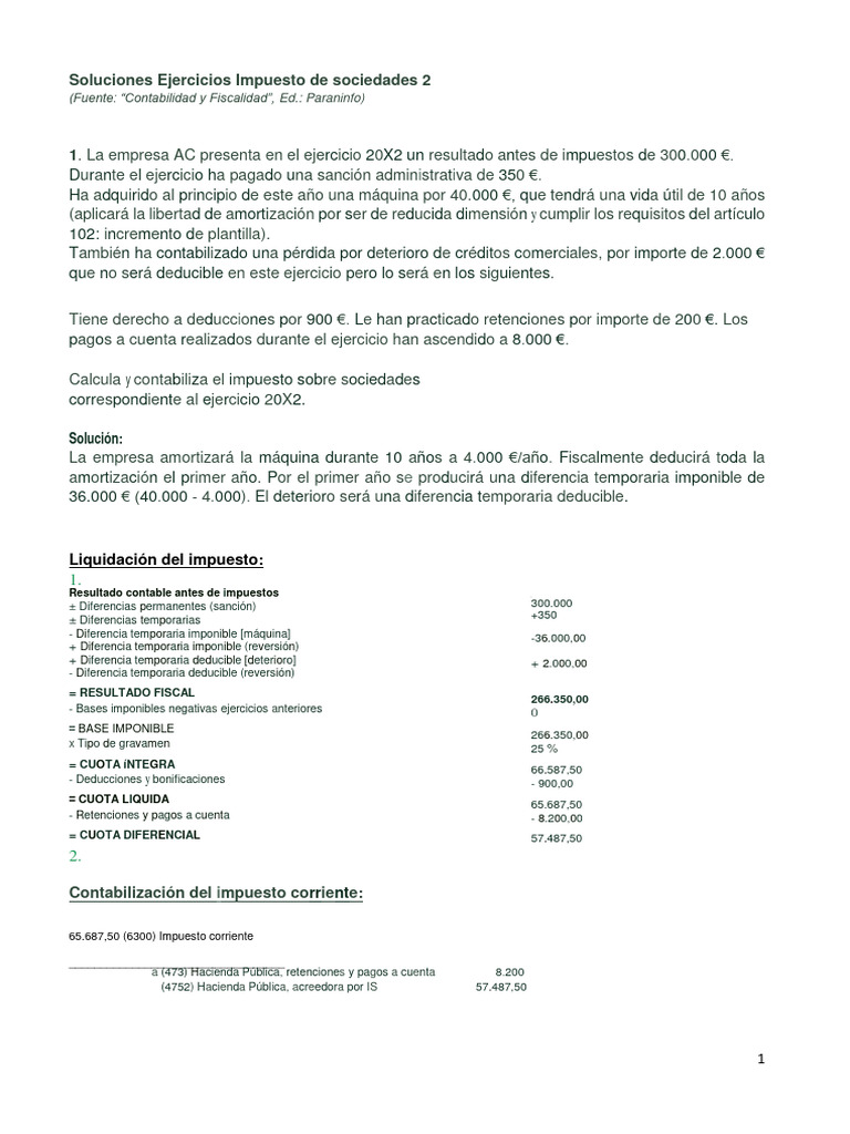 Soluciones Ejercicios Impuesto de Sociedades 2 | PDF