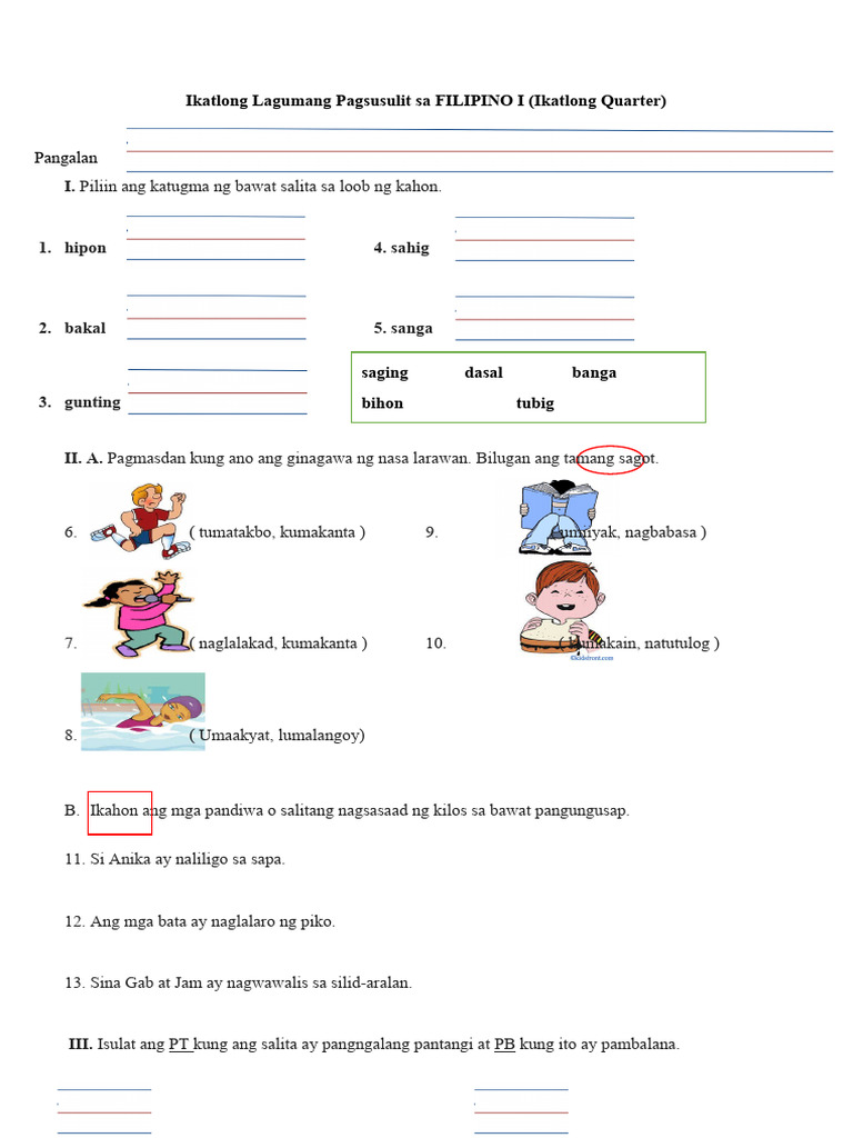 3rd Quarter 1st Summative Performance Filipino | PDF