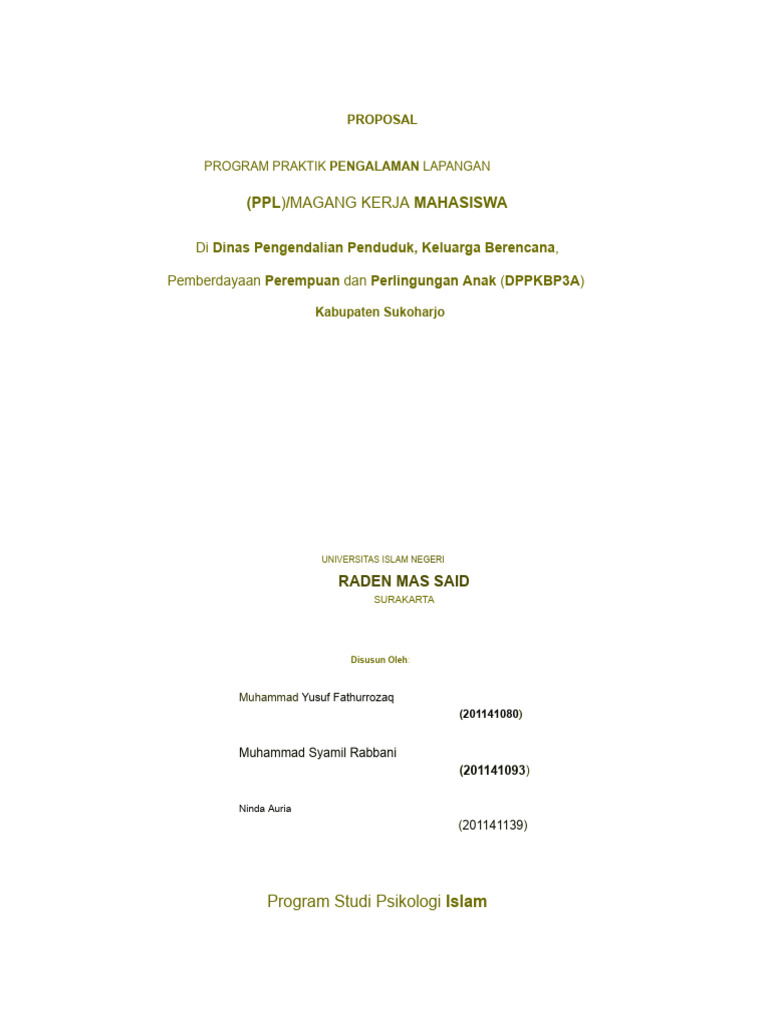 Proposal Magang Psikologi di DPPKBP3A | PDF