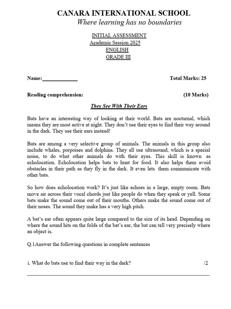 Grade Iii Initial Assessment Pdf Bat Cognitive Science