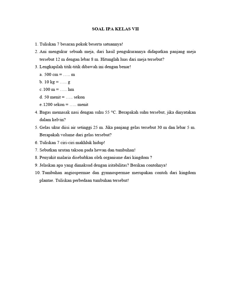 Soal Ipa Kelas Vii | PDF