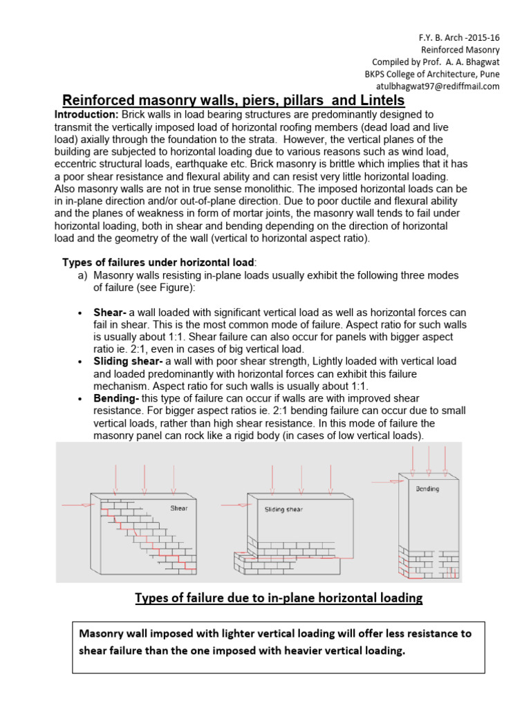 Reinforced Brickwork Course Material | PDF | Masonry | Brick