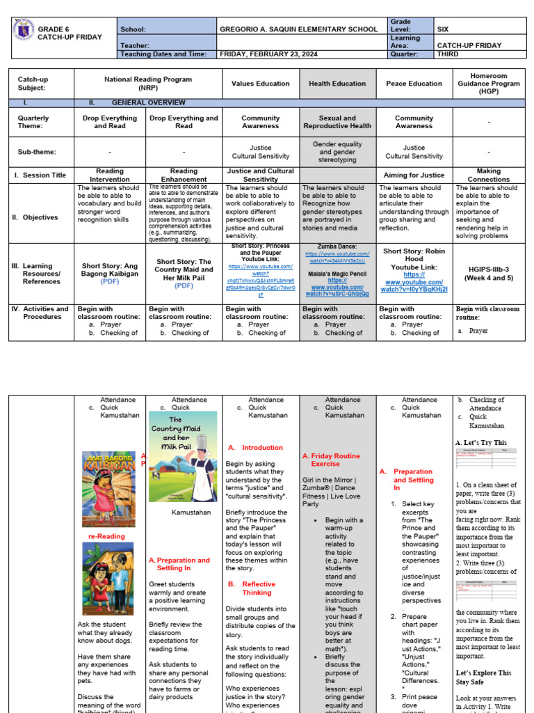 TG - Grade 6 - Week 4 | PDF | Reading Comprehension | Learning