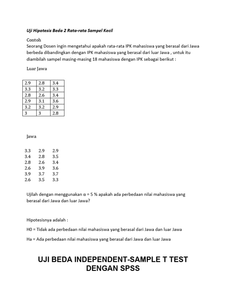 Uji Hipotesis Beda 2 Rata-Rata Sampel Kecil | PDF