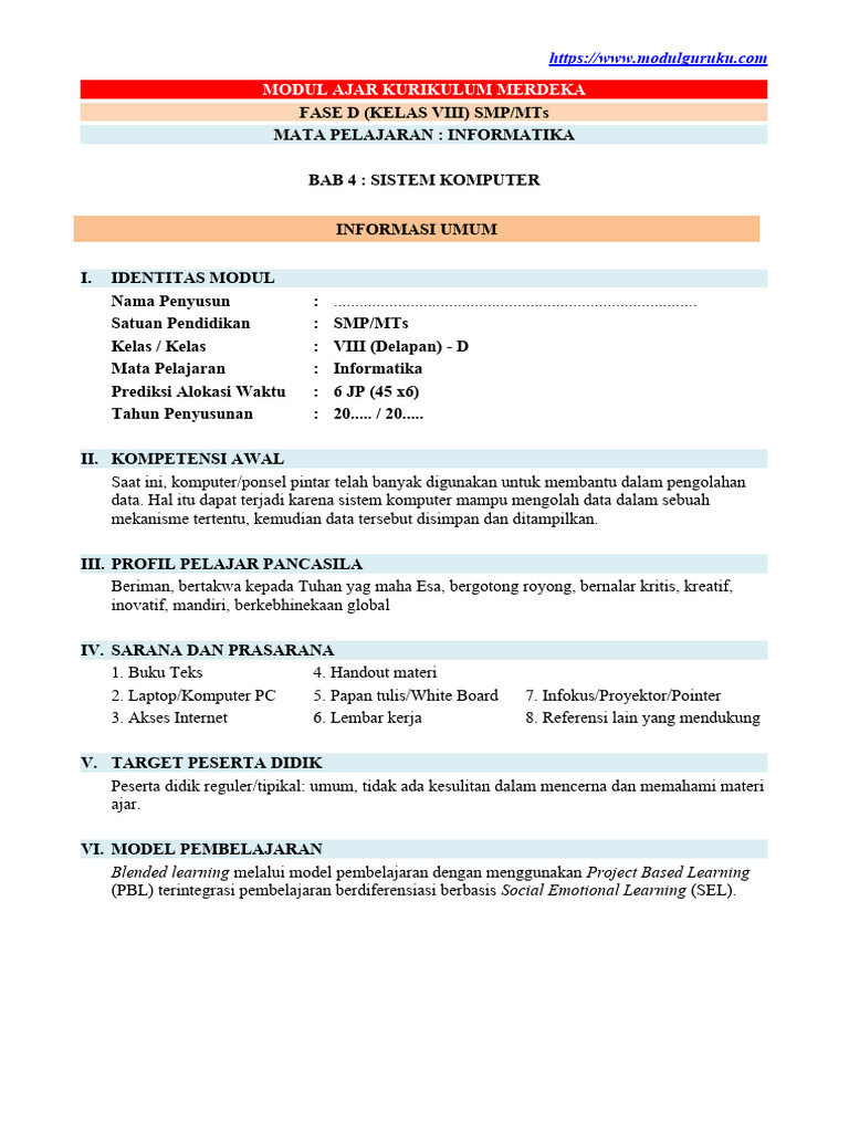 Modul Ajar Informatika Fase D Kelas 8 Bab 4 | PDF