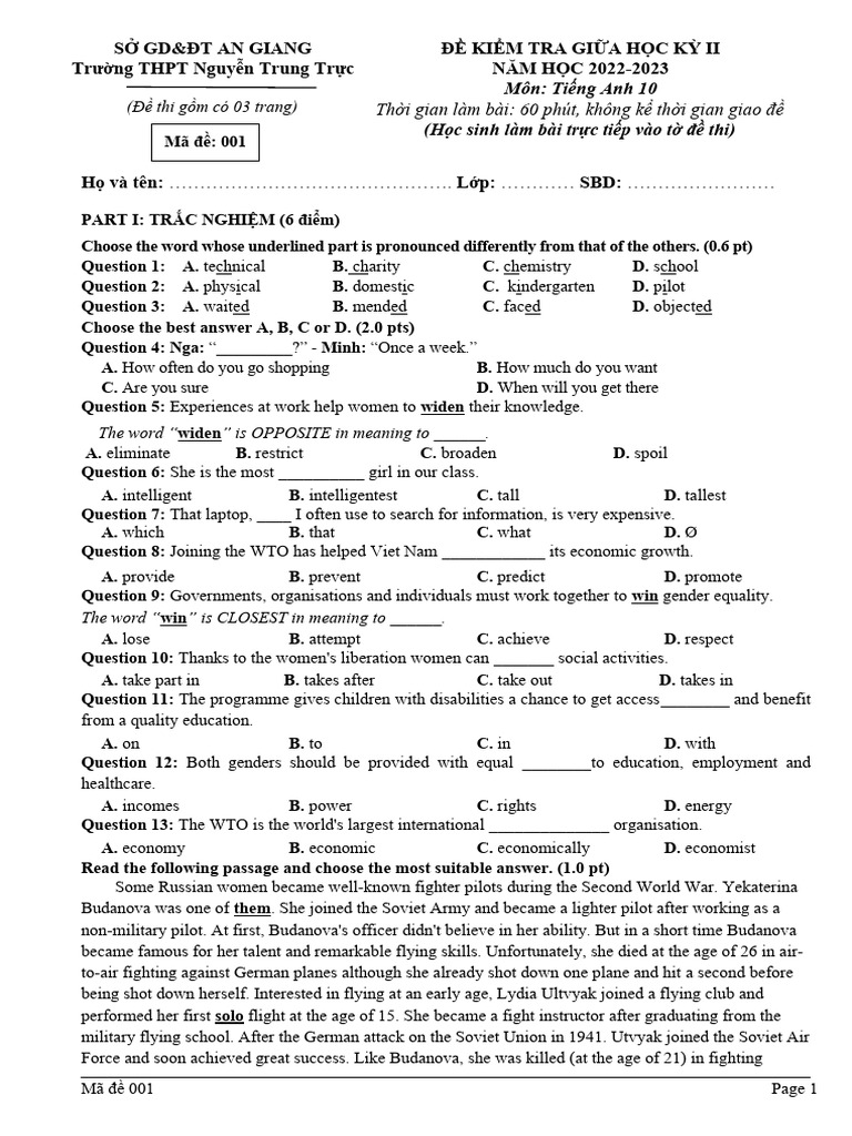 De Thi Giua Hoc Ki 2 Co File Nghe Ma Tran Va Dap An | PDF