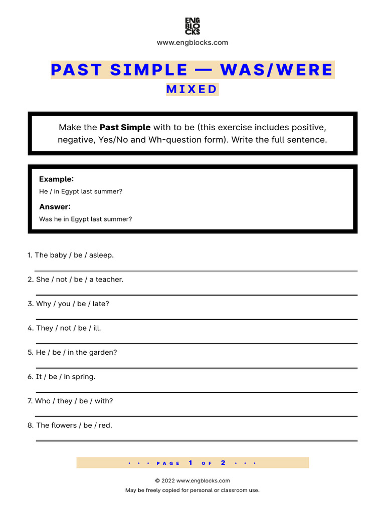 Past Simple: Was/Were Exercises PDF | PDF | Language Arts & Discipline