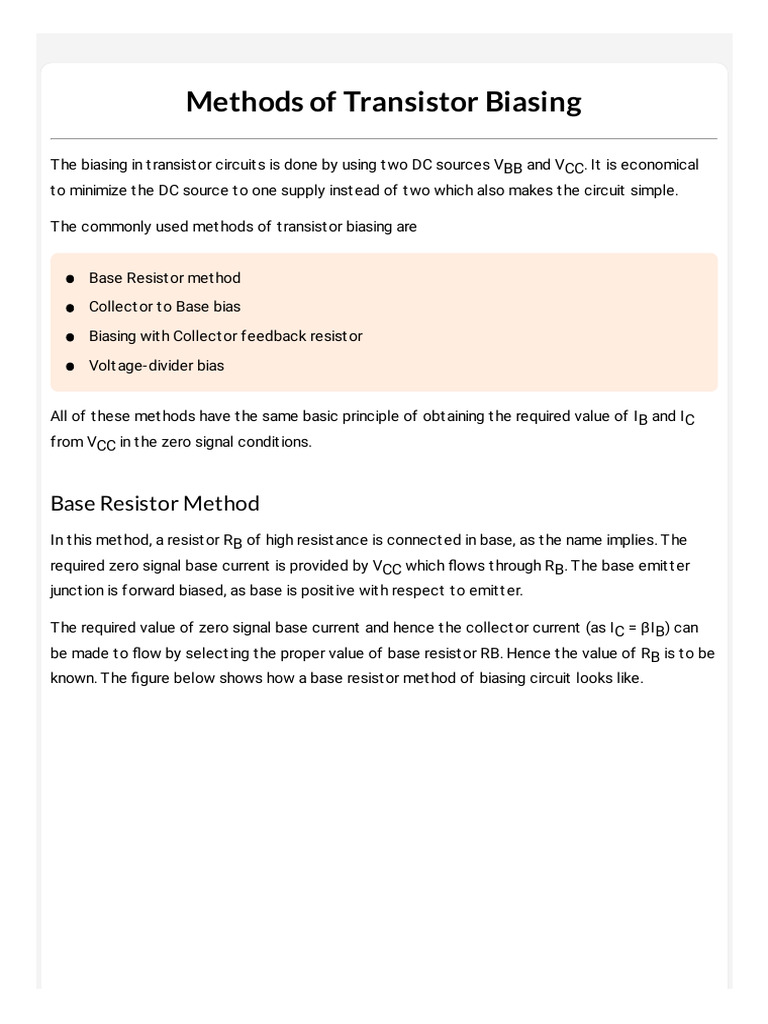 Methods of Transistor Biasing | PDF | Electrical Network | Electrical ...