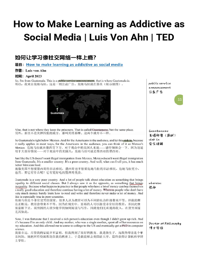 How To Make Learning As Addictive As Social Media Luis Von Ahn TED | PDF