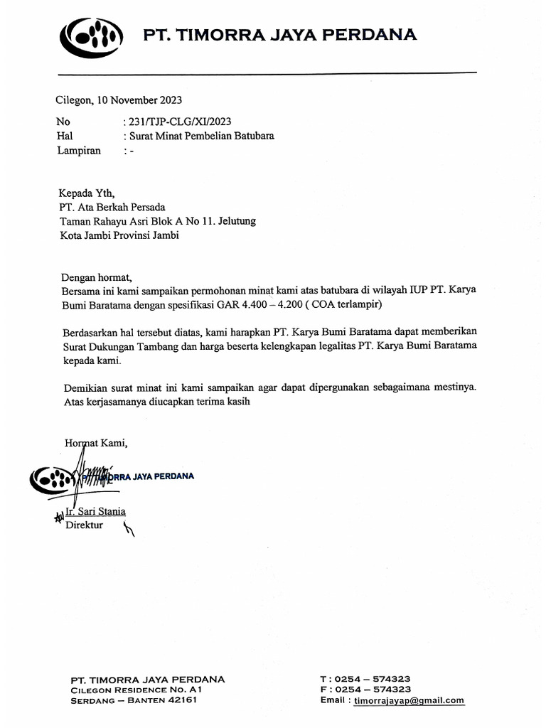 Surat Minat Pemb. Batubara | PDF