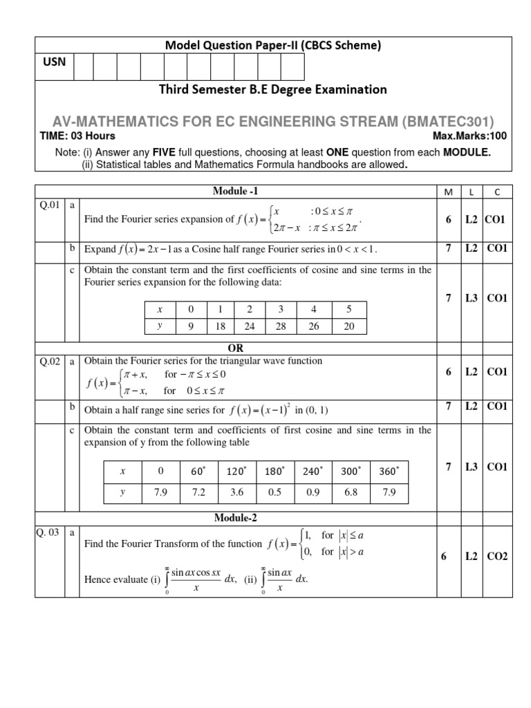 BMATEC301 Mathematics Model Question Paper 2 For EC Stream | PDF