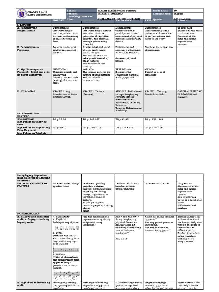 DLL Mapeh-4 Q3 W3 | PDF