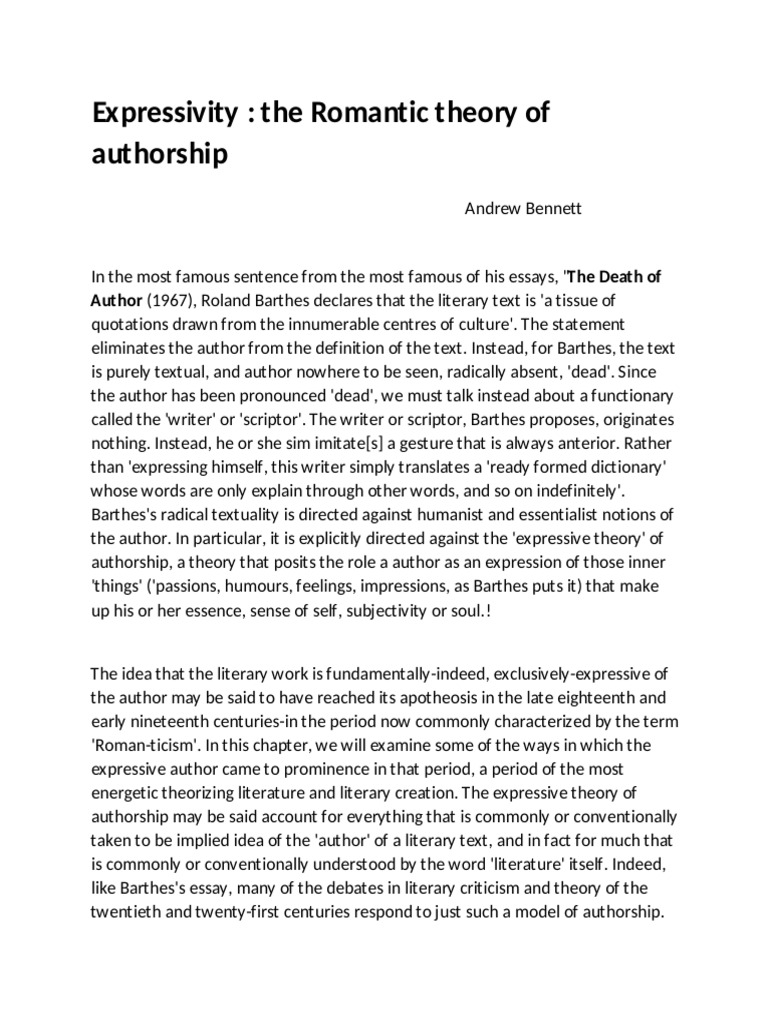 Expressivity: The Romantic Theory of Authorship | PDF