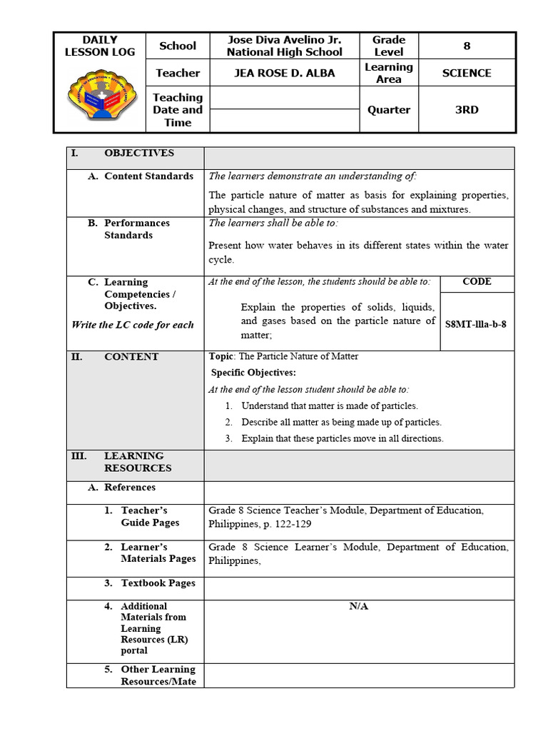 Alba DLP Science 8 Day 2 | PDF | Molecules | Matter