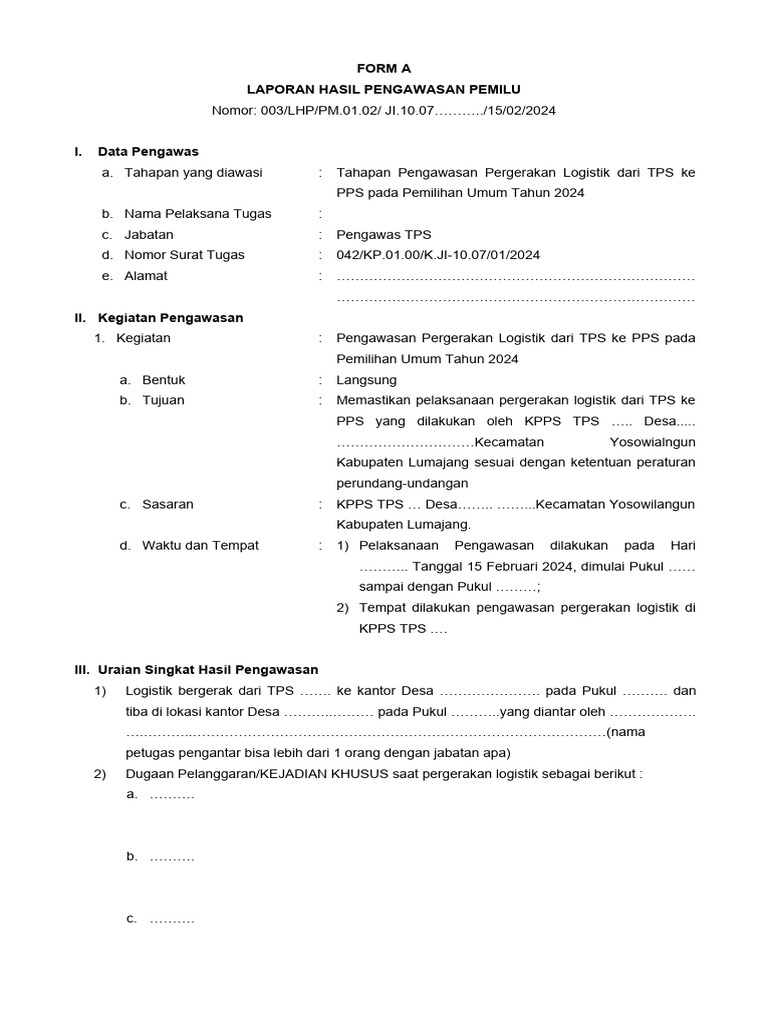 Form a - Template_ptps - Gerak Logistik Tps Ke Balai Desaataukel | PDF