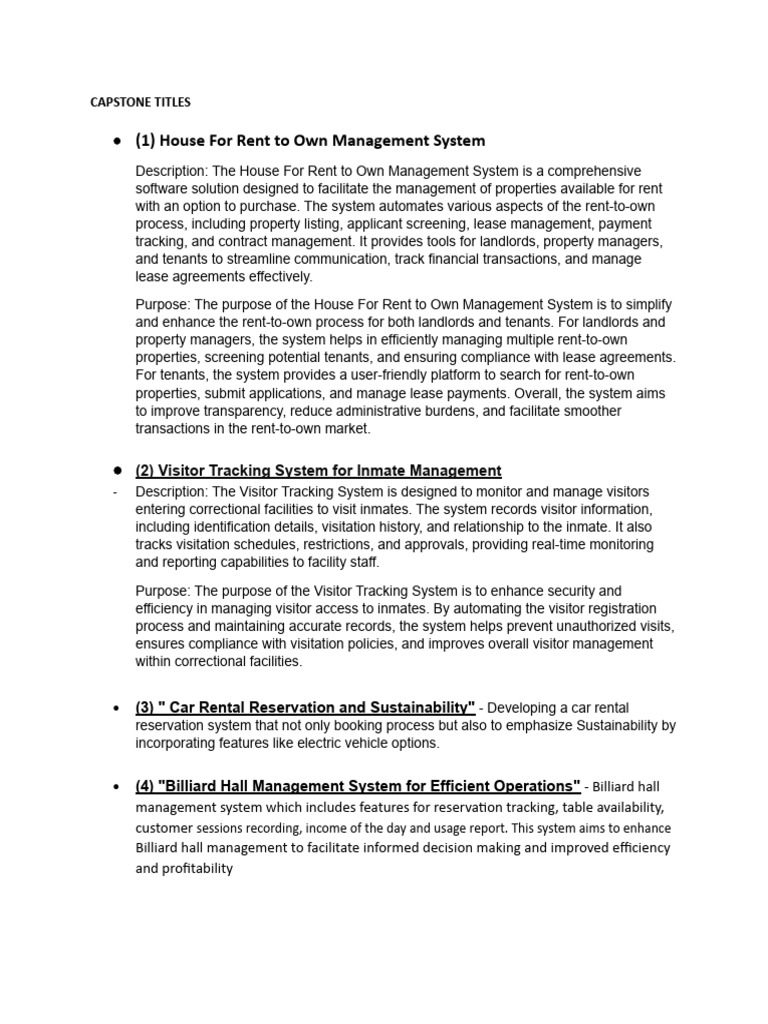 CAPSTONE 1 5 Propose Titles | PDF | Performance Indicator | Lease