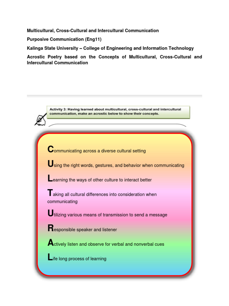 Acrostic Poetry Based On The Concepts of Multicultural, Cross-Cultural ...