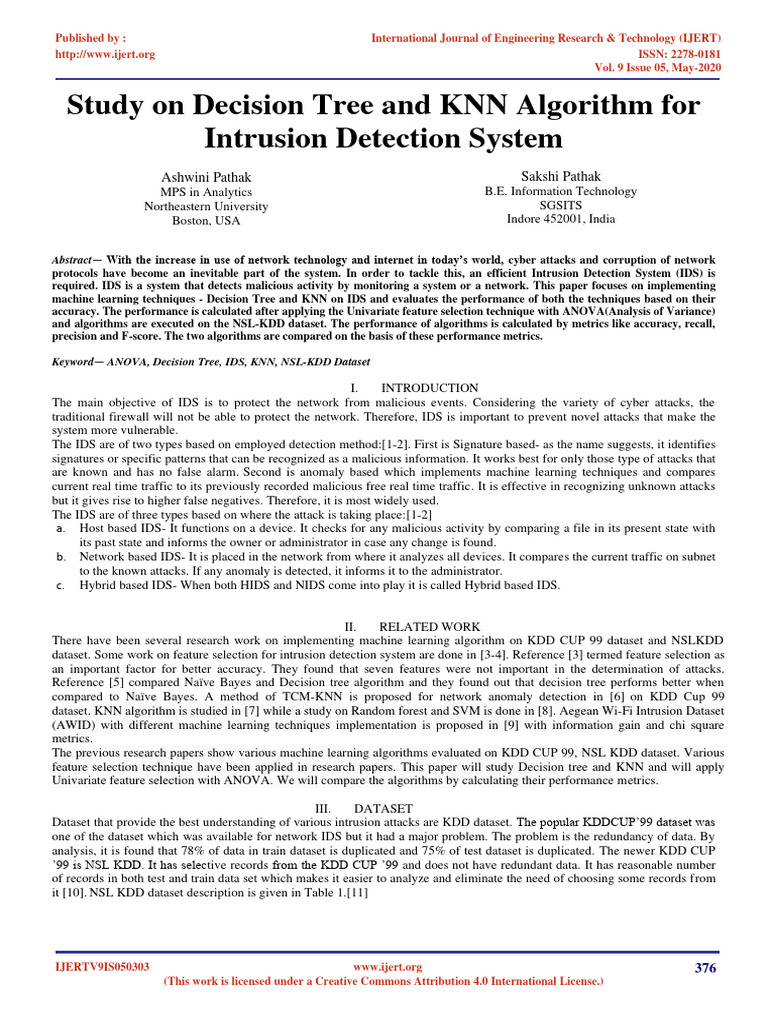 Study On Decision Tree and KNN Algorithm For Intrusion Detection System IJERTV9IS050303 ...