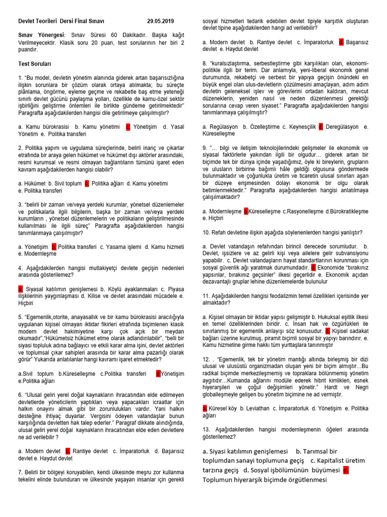 Devlet Teorileri 2018-2019 Final-2 | PDF