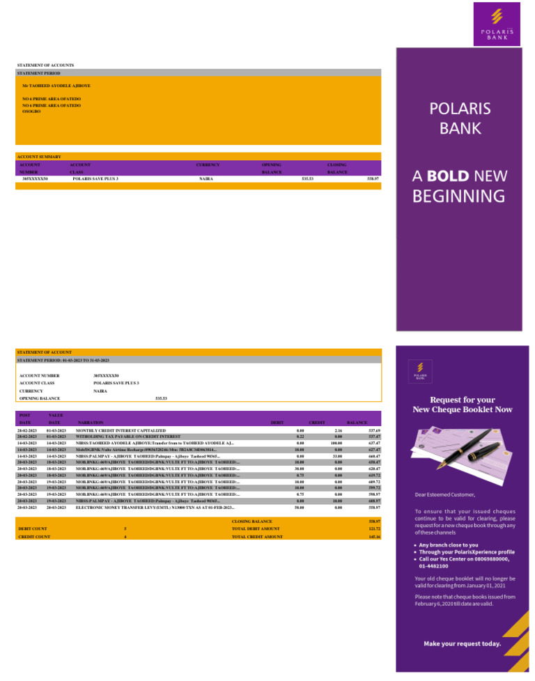 March 2023 Account Statement Summary | PDF | Debits And Credits | Banking