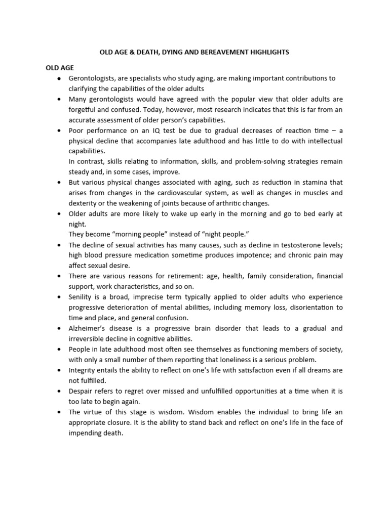 Aging, Death, and Bereavement Insights | PDF | Death | Grief