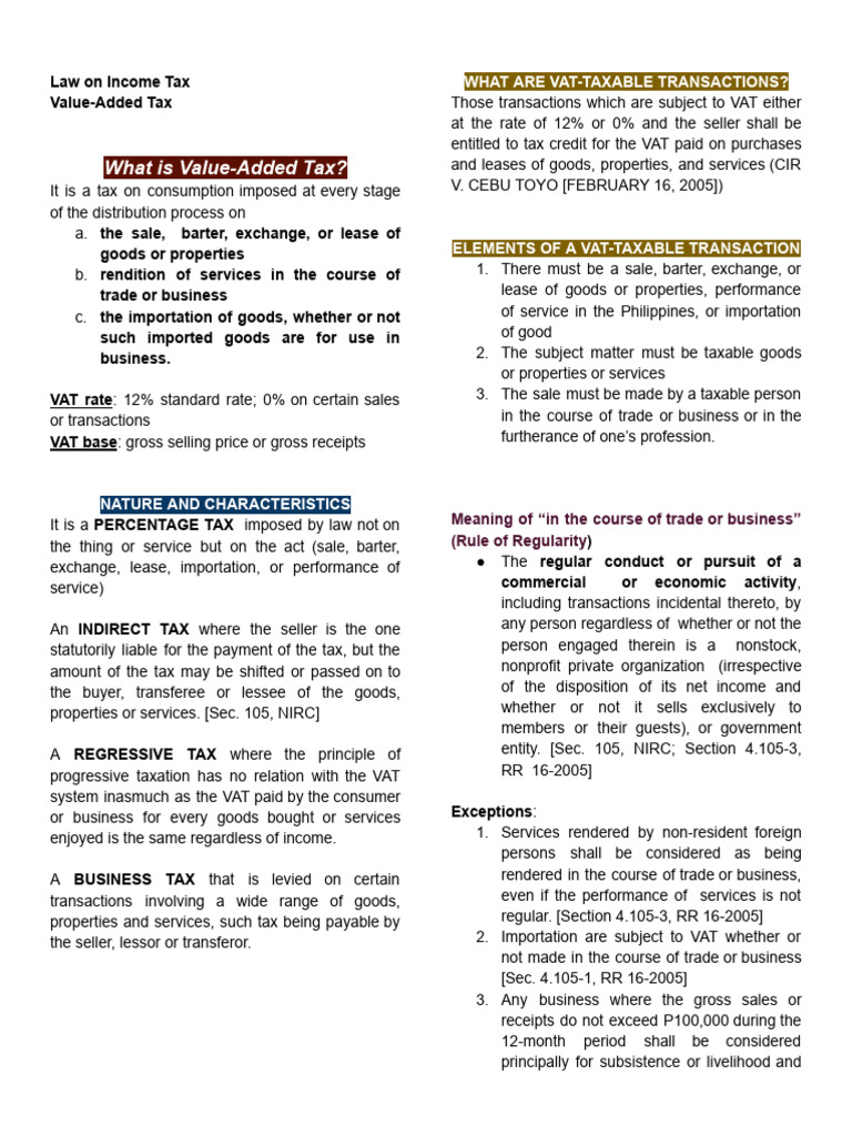 Tax Reviewer | PDF | Value Added Tax | Taxes
