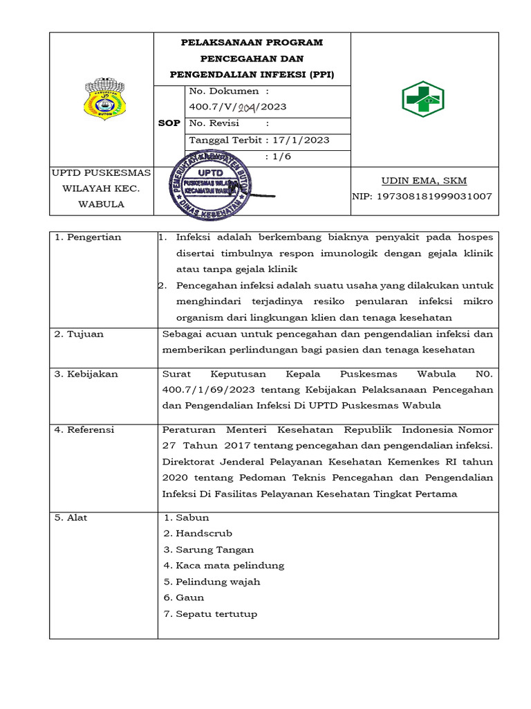 5.5.1.1 Sop - Pelaksanaan Program Pencegahan Dan Pengendalian Infeksi ...